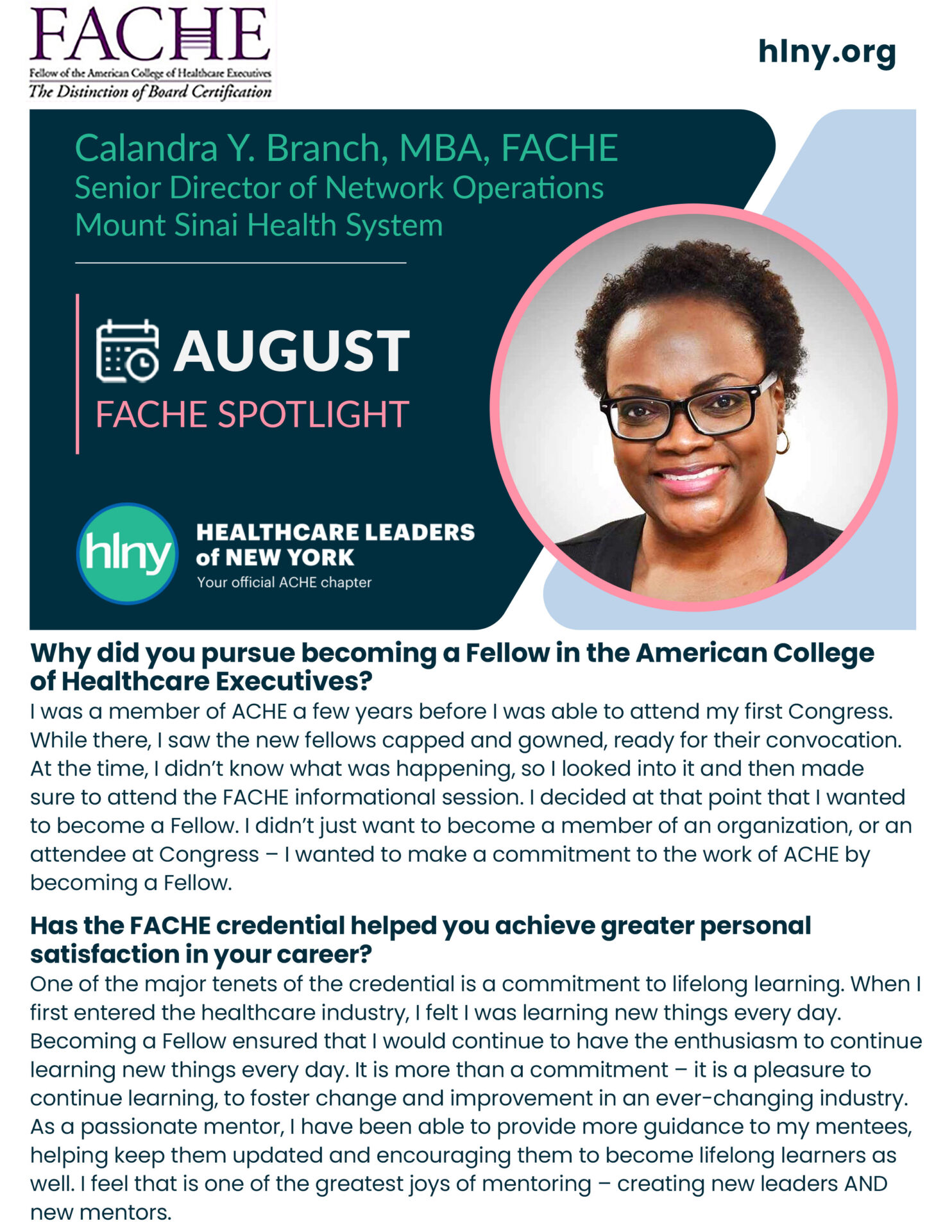 Calandra Y. Branch, MBA, FACHE - Senior Director of Network Operations ...