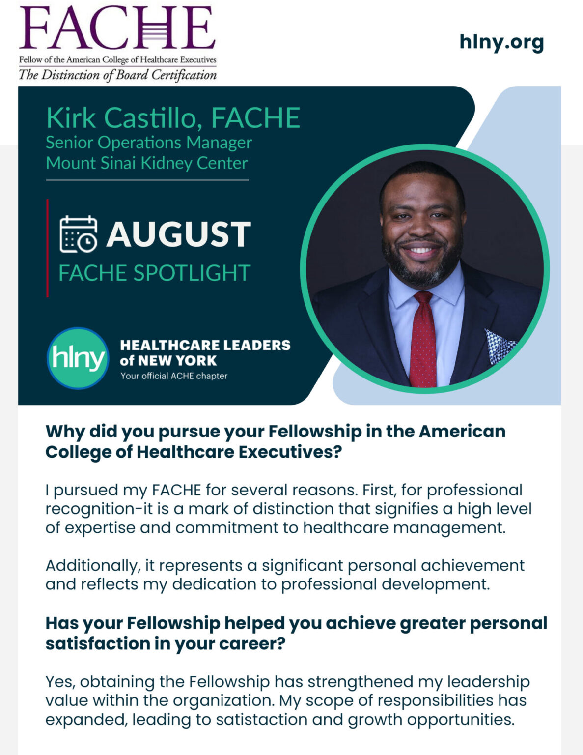 Kirk Castillo, FACHE - Senior Operations Manager, Mount Sinai Kidney ...